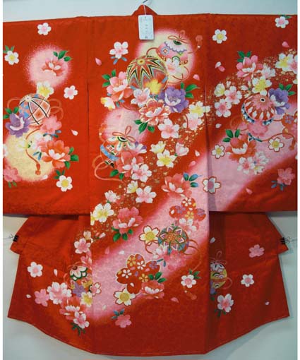 【楽天市場】お宮参り 着物 祝着 新品 女の子 正絹 赤色系『鈴 まり柄』：藤田人形楽天市場店