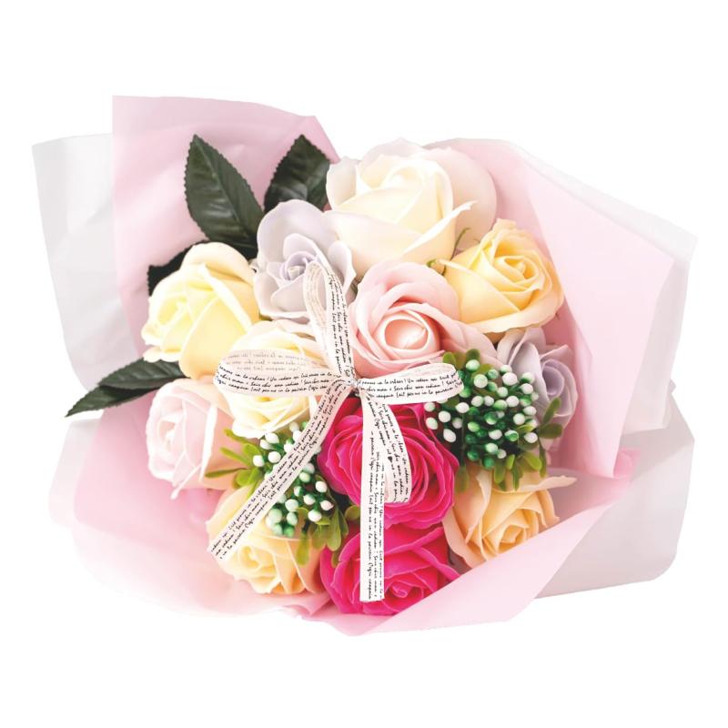 【楽天市場】ポピー名古屋 ソープフラワー シャボンフラワー 造花 ギフト プレゼント 12輪ブーケ バラ 花束 約26cm クリアバッグ付き SBL-11 アリス：福禄寿