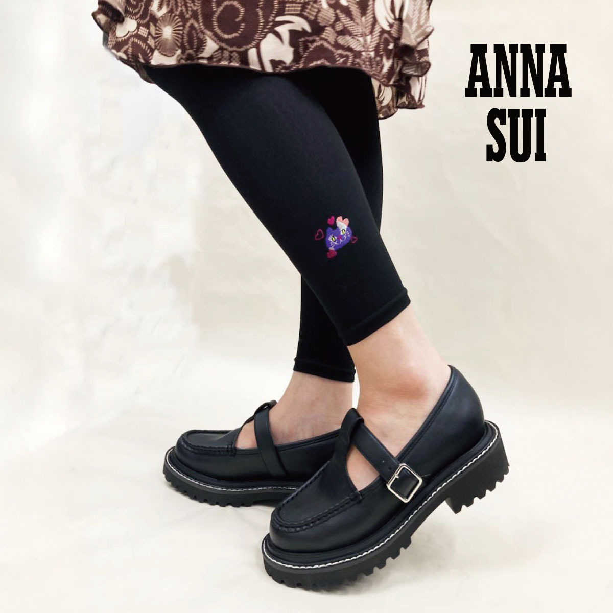 【楽天市場】【ANNA SUI(アナスイ)】 レギンス 無地 ティティ 左足首刺しゅう 10分丈 ネーム付き(004-8011)：福助 楽天市場店