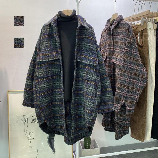 【楽天市場】コート ツイード風 チェック柄 襟付き ゆったり 厚手 羽織り 左右ポケット レディース トップス：福和貿易 楽天市場店