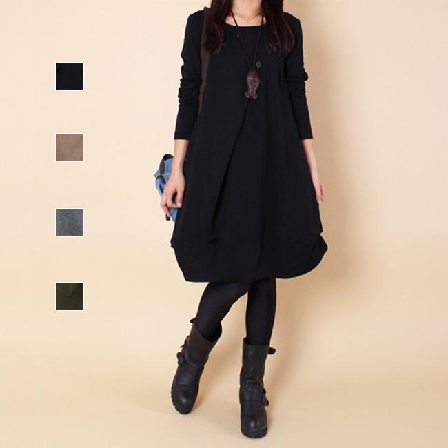 【楽天市場】ワンピース Aラインワンピース 体型カバー チュニックワンピース ギャザー入り 左右ポケット 無地 ななめ 丸め裾：福和貿易 楽天市場店