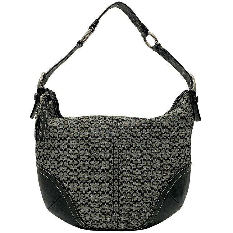 【楽天市場】【送料無料】 コーチ ワンショルダーバッグ グレー ブラック シルバー マイクロ シグネチャー 1461 美品 キャンバス レザー ...