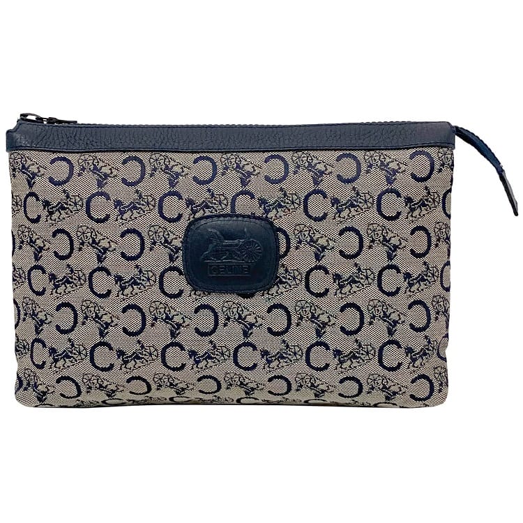 【楽天市場】【送料無料】 セリーヌ ポーチ グレー ネイビー Cマカダム M07 小物入れ ジャガード キャンバス レザー 中古 CELINE ...