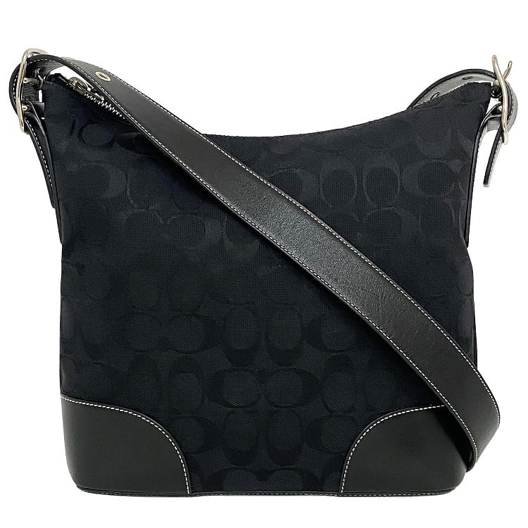 【楽天市場】【送料無料】 コーチ ショルダーバッグ ブラック シグネチャー 6347 肩掛け キャンバス レザー 中古 COACH 黒 ロゴ ...
