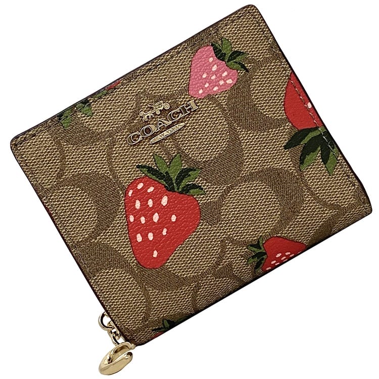 【楽天市場】【送料無料】 コーチ 二つ折り 財布 ブラウン ベージュ キャメル レッド シグネチャー ワイルド ストロベリー M2281 未 ...