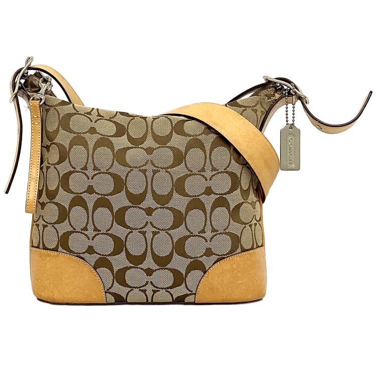 【楽天市場】【送料無料】 コーチ ショルダーバッグ ベージュ ブラウン シグネチャー 6347 チャーム付き 斜め掛け キャンバス レザー ...