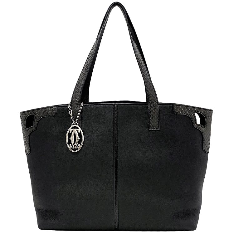 【楽天市場】【送料無料】 カルティエ トートバッグ ブラック マルチェロ f-20373 美品 パイソン レザー 蛇革 中古 Cartier ...