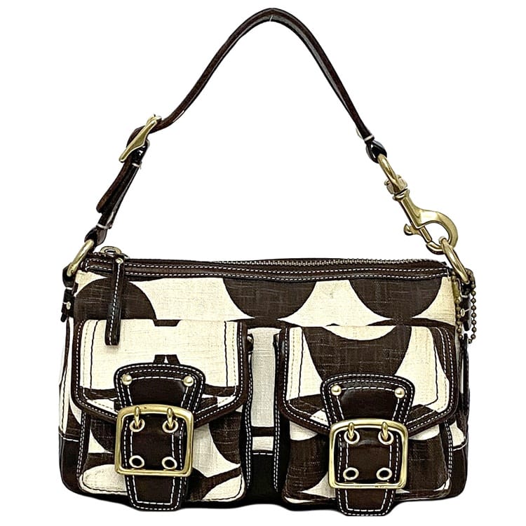 【楽天市場】【送料無料】 コーチ セミショルダー バッグ ec-21723 ブラウン ホワイト シグネチャー 10823 ハンドバッグ ...