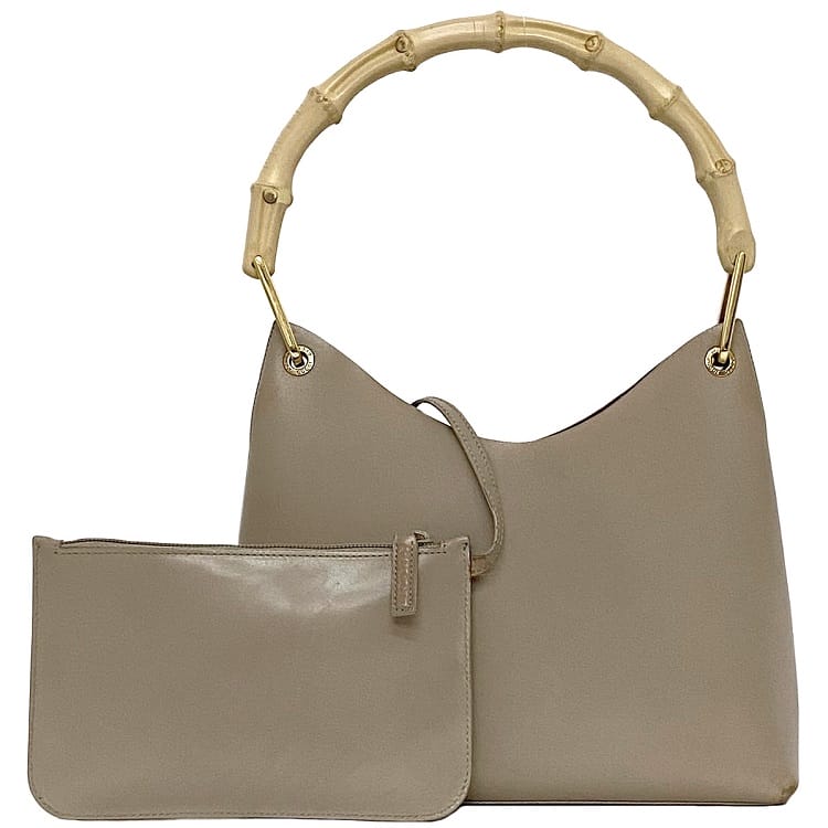 【楽天市場】【送料無料】 グッチ トートバッグ ec-22392 ピンクベージュ バンブー 001 1998 1883 ポーチ付き レザー 竹 ...