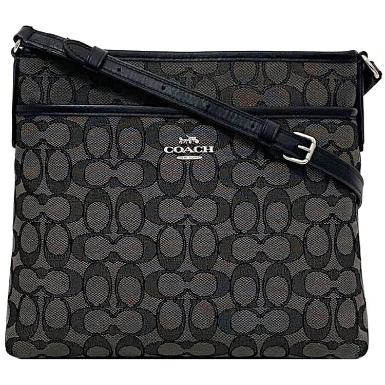 【楽天市場】【送料無料】 コーチ ショルダーバッグ ec-22604 グレー ブラック シグネチャー F29960 美品 キャンバス レザー ...