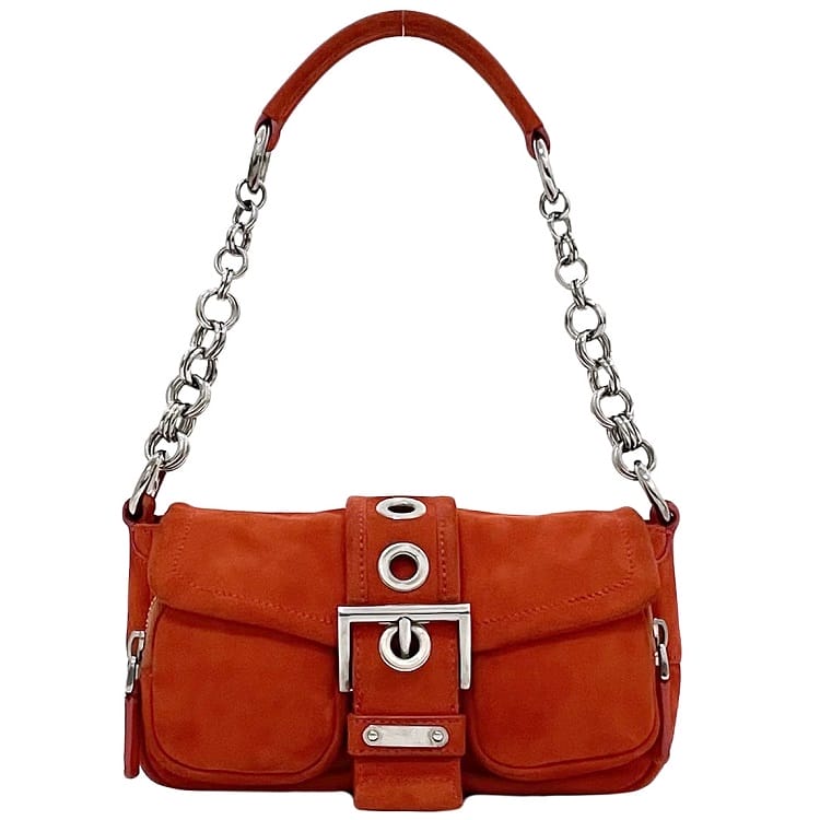 【楽天市場】【送料無料】 プラダ セミショルダーバッグ f-22732 オレンジ 美品 スエード レザー 中古 PRADA チェーン フラップ ...