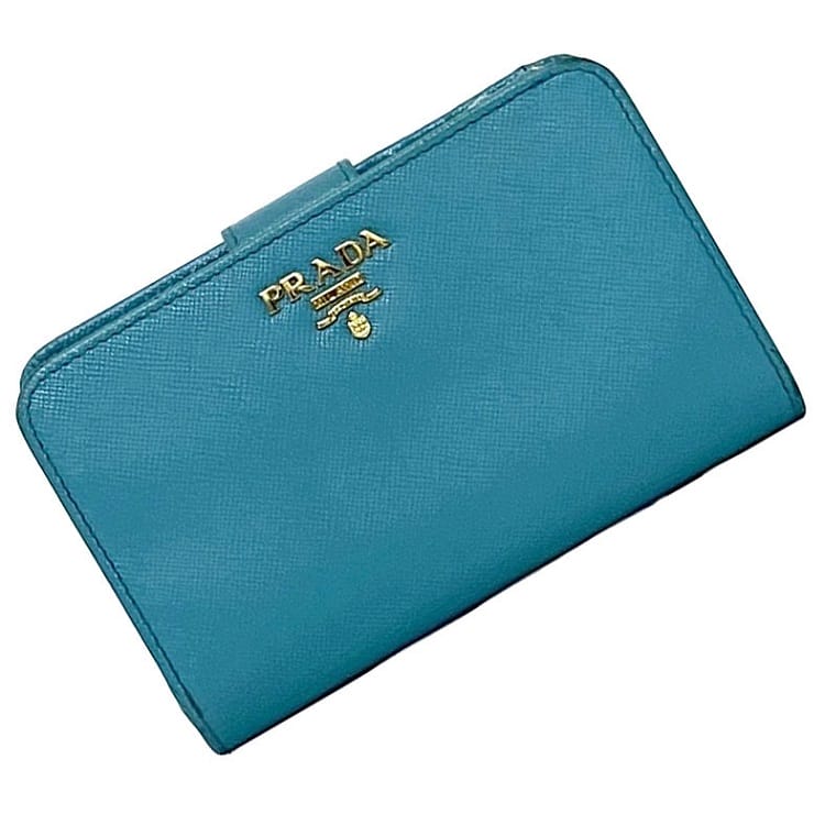 【楽天市場】【送料無料】 プラダ 二つ折り 財布 ec-22727 ライトブルー 美品 サフィアーノ レザー 中古 204 PRADA L字 ...