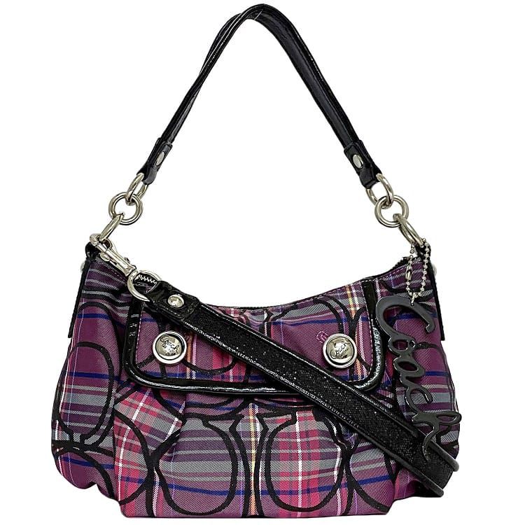 【楽天市場】コーチ 2way ショルダー バッグ パープル ポピー タータンチェック 14366 ec-20194 セミショルダー キャンバス ...