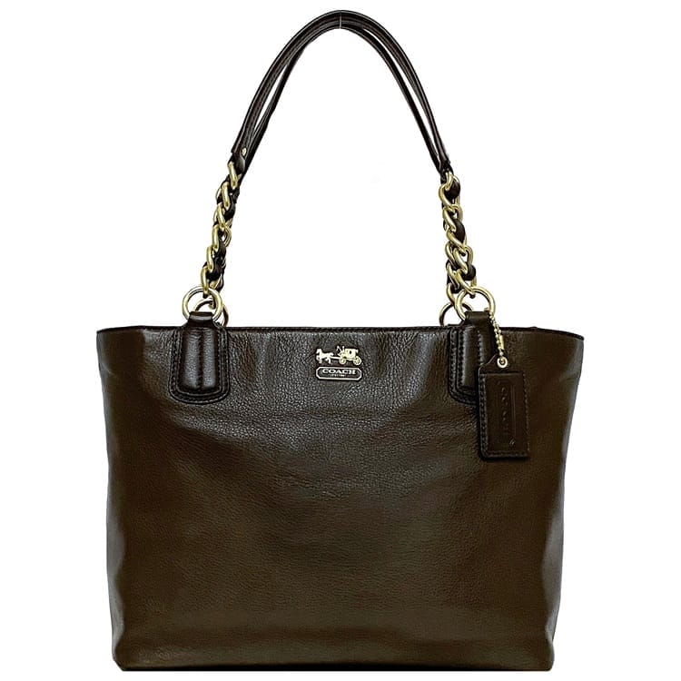 【楽天市場】コーチ トートバッグ ec-22297 ブラウン 20466 美品 レザー 中古 COACH チェーン マチ有 肩掛け 本革 ロゴ ...