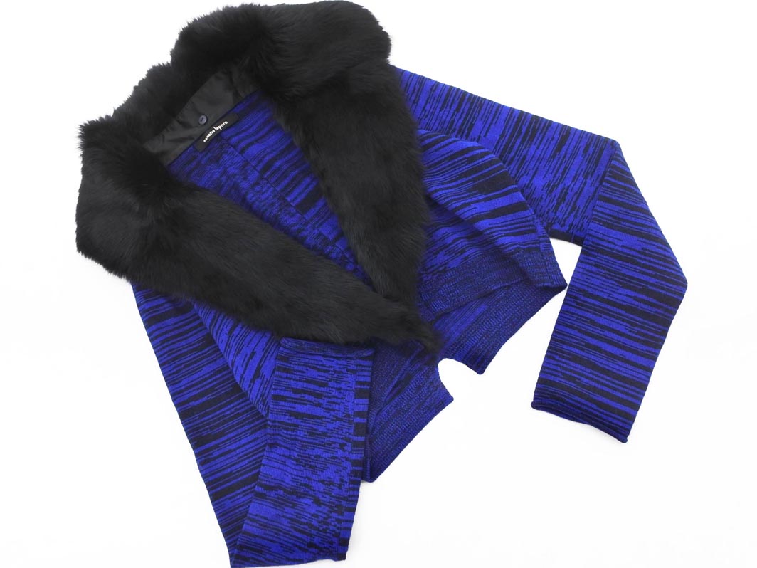 【楽天市場】Nanette Lepore ナネットレポー ウール100% ラビットファー ニット ショール カーディガン sizeM/青x黒 ...