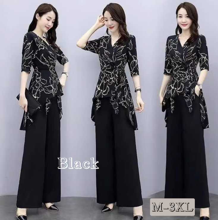 【楽天市場】きれいめセットアップ 大きいサイズ M/L/XL/2XL(3L)/3XL(4L) シフォンスーツ 春物 夏物 ロング パンツスーツ 総柄 袖あり 半袖：レディースファッション Furure