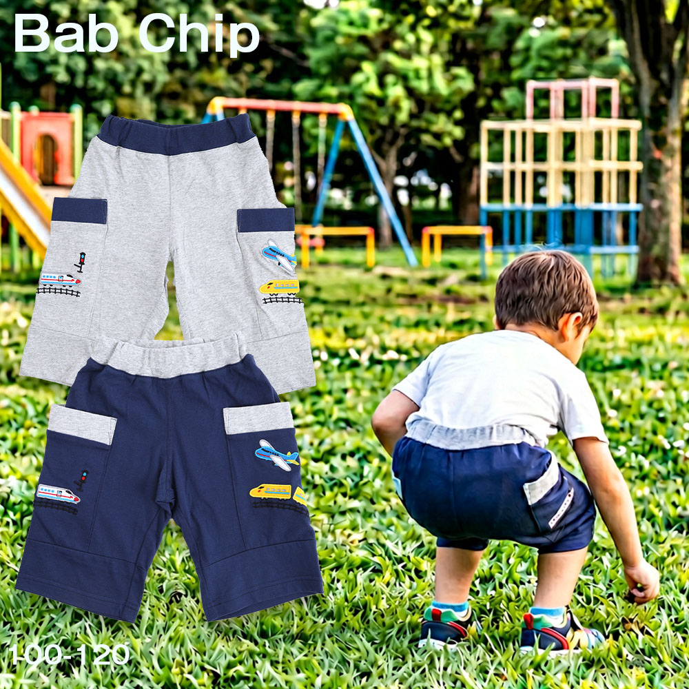 【楽天市場】バブチップ パンツ 6分丈 子供 キッズ 男の子 アップリケ 電車 新幹線 飛行機 乗り物 ポケット ゴム こども 夏 のりもの ...