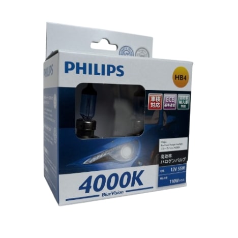 【楽天市場】ECE基準適合 輸入車対応品 PHILIPS BlueVision フィリップス ブルービジョン HB4 高効率 ハロゲンバルブ ...