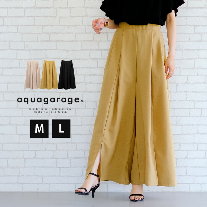 【楽天市場】リネンライクスリット入りワイドパンツ レディース 春 夏 M L：aquagarage（アクアガレージ）
