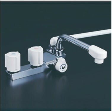 【楽天市場】KVK水栓金具 KF13GECN / KF13RGECN 浴室用水栓デッキ型2ハンドルシャワー190mmパイプ付 左側シャワー 一般地 寒冷地：給湯器とガスコンロのお店