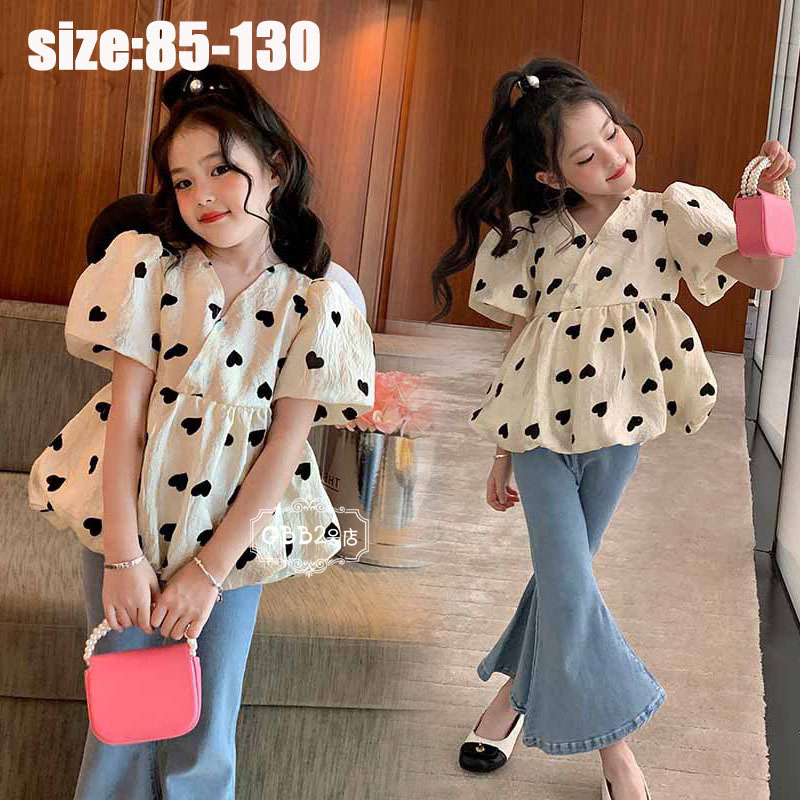 【楽天市場】韓国子供服 シャツ キッズ 女の子 夏 半袖 トップス ハート柄カジュアル リゾート ベビー 可愛い きれいめ 通学 //卒園式 ...