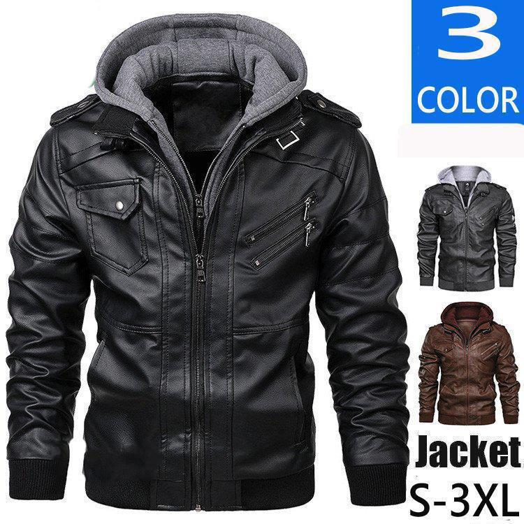 【楽天市場】革ジャン メンズ レザージャケット ライダース 冬 フード付き バイクジャケット 大きいサイズ コーデ 革 ビジネス 開襟 暖かい ...