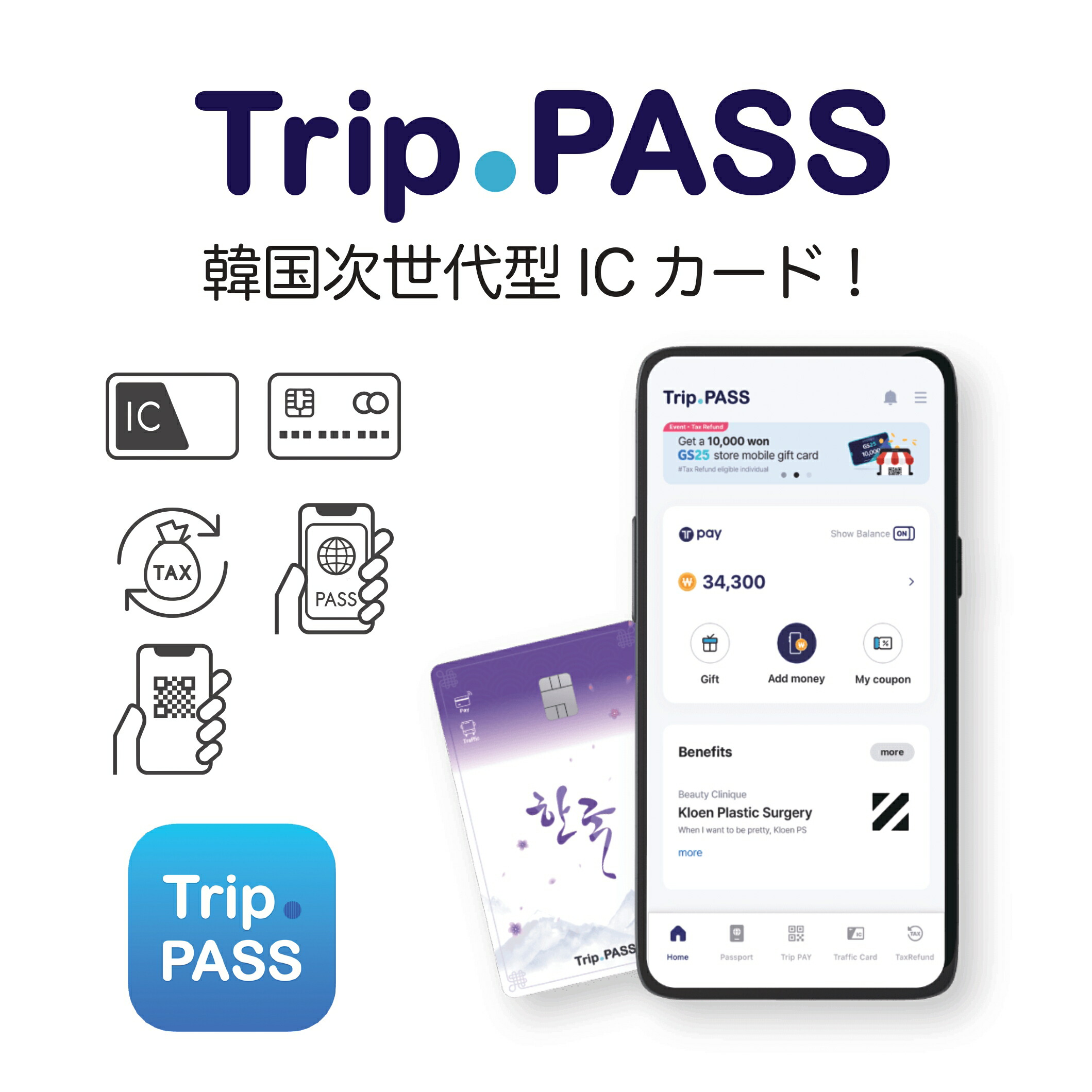 【楽天市場】【Trip.PASSカード】 韓国旅行に最適！次世代型ICカード デビット+交通系IC一体型カード EZLカード：TabiLink