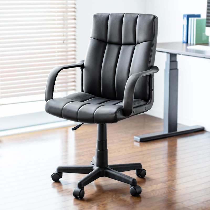 【楽天市場】【クーポン配布中】オフィスチェア 社長椅子 レザー 肘掛け クッション ミドルバック 背もたれ 高さ調整 キャスター EEX-CH80：激安アウトレット店