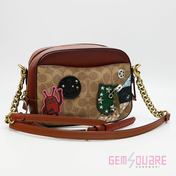 【楽天市場】【31065】COACH コーチ×キースへリングコラボ カメラバッグ シグネチャー パッチーワーク カーキ＆ラスト 赤茶 カーフ ...