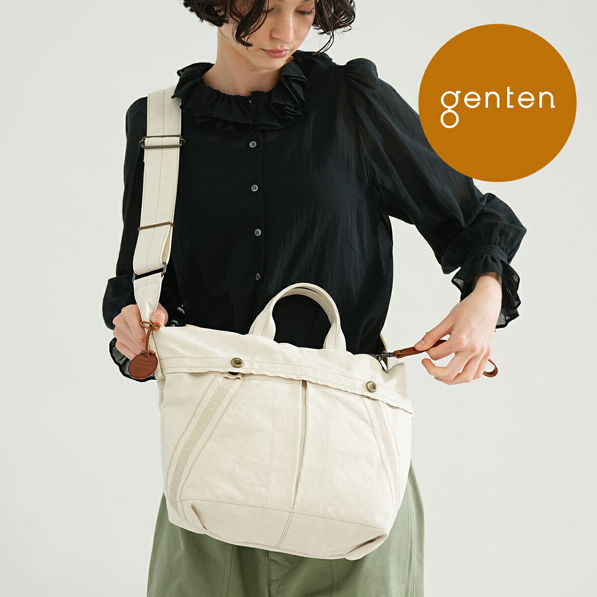 【楽天市場】【ゲンテン公式】 genten 49508 ミルキャンバス メッセンジャーバッグWEB限定カラー★本革x帆布 キャンバスコンビ ショルダーバッグ レザー：genten公式ショップ