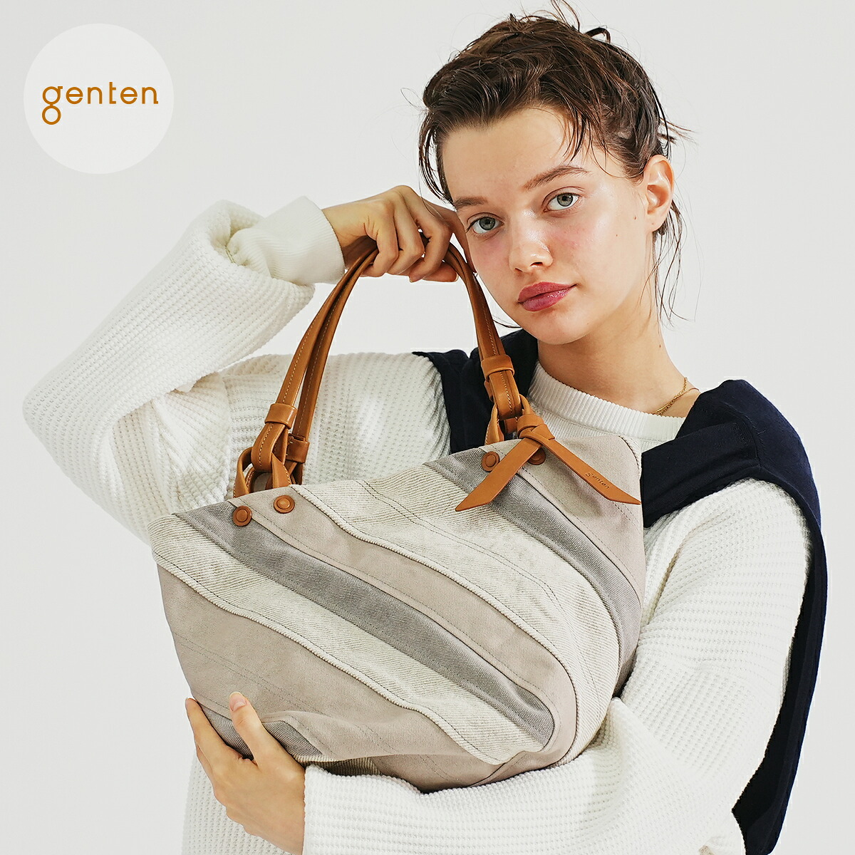 【楽天市場】【ゲンテン公式】 genten 44751 ゲンテン ストラッティ 小レディース 手提げ トートバッグ 小さめ 肩掛け コットン 本革 コンビ：genten公式ショップ