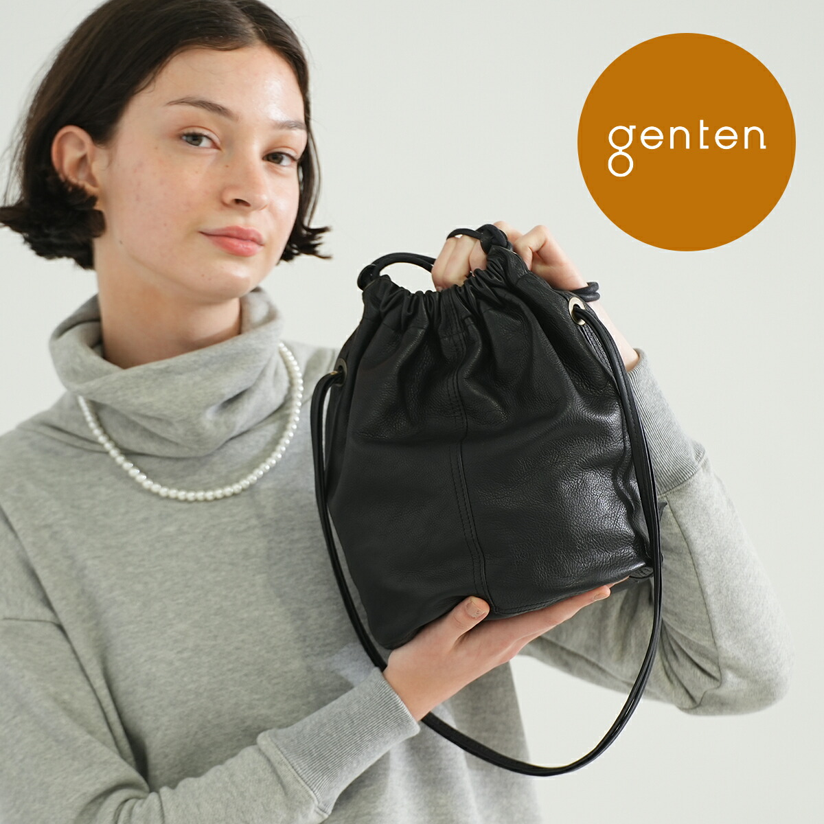 【楽天市場】【ゲンテン公式】 genten 43727 ゲンテン サスティナブル巾着 大本革 巾着バッグ ポーチ バッグインバッグ 巾着 バケットバッグ レザー：genten公式ショップ