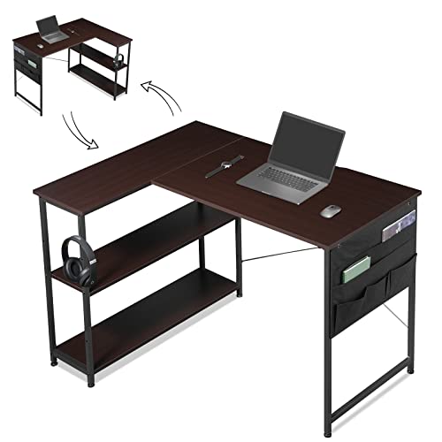 【楽天市場】YeTom pc ゲーミングデスク l字 右棚左棚 幅107cm desk コーナーデスク つくえ 棚板高さ調節可能 作業机 収納袋付き L字型 勉強机 在宅ワークデスク リモート ...