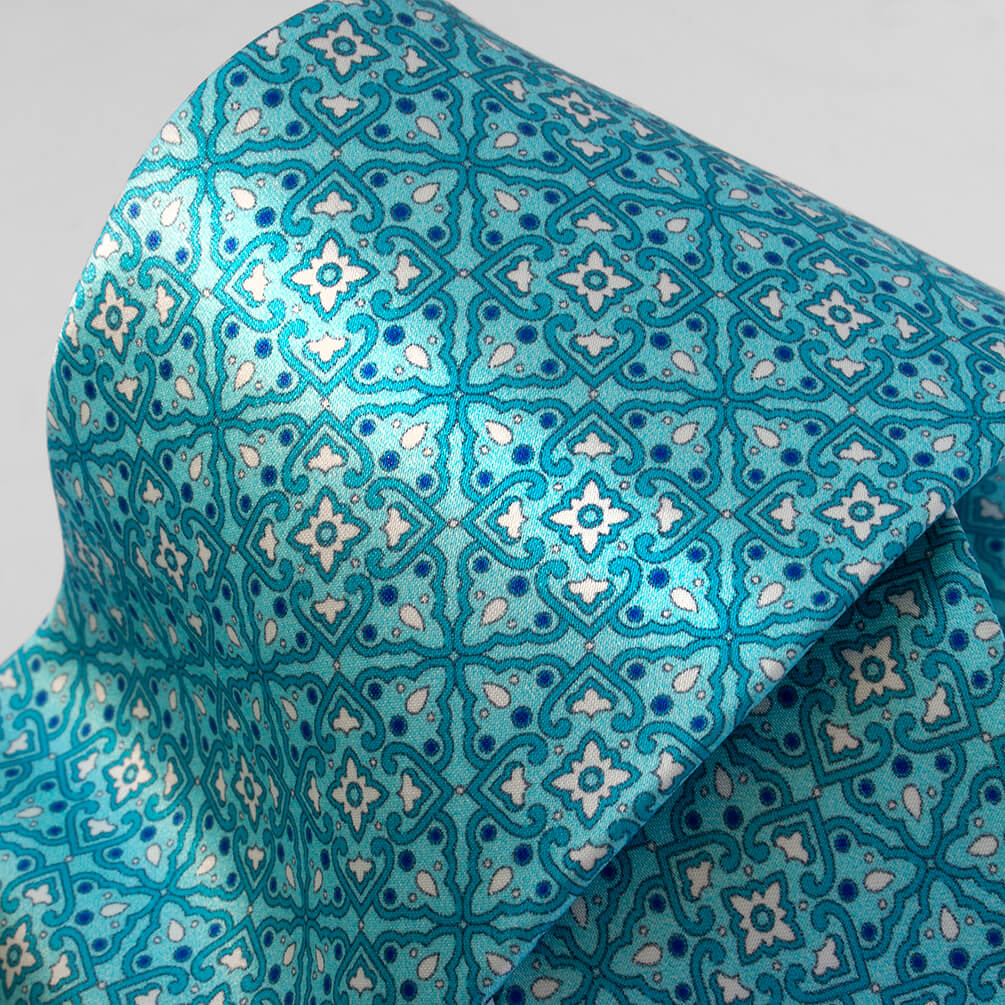 【楽天市場】【Silvio Fiorello／シルヴィオ・フィオレッロ】シルクネクタイ プリント／タオルミーナ ターコイズブルー おしゃれ ...