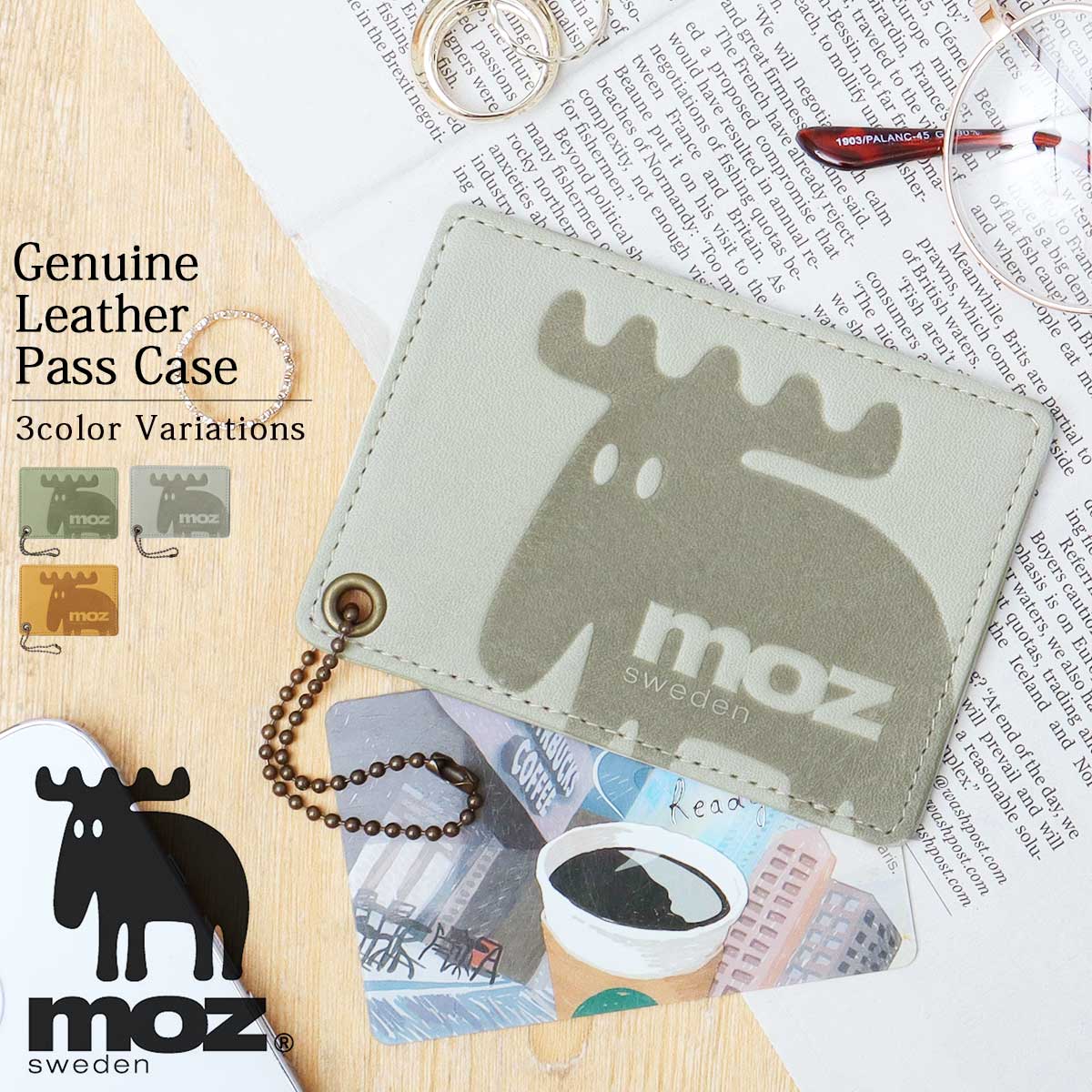 【楽天市場】moz モズ パスケース 定期入れ ICカード 薄い 薄型 本革 リアルレザー レディース レザー 北欧ブランド 人気 かわいい エルク ヘラジカ カードケース シンプル 薄マチ ...