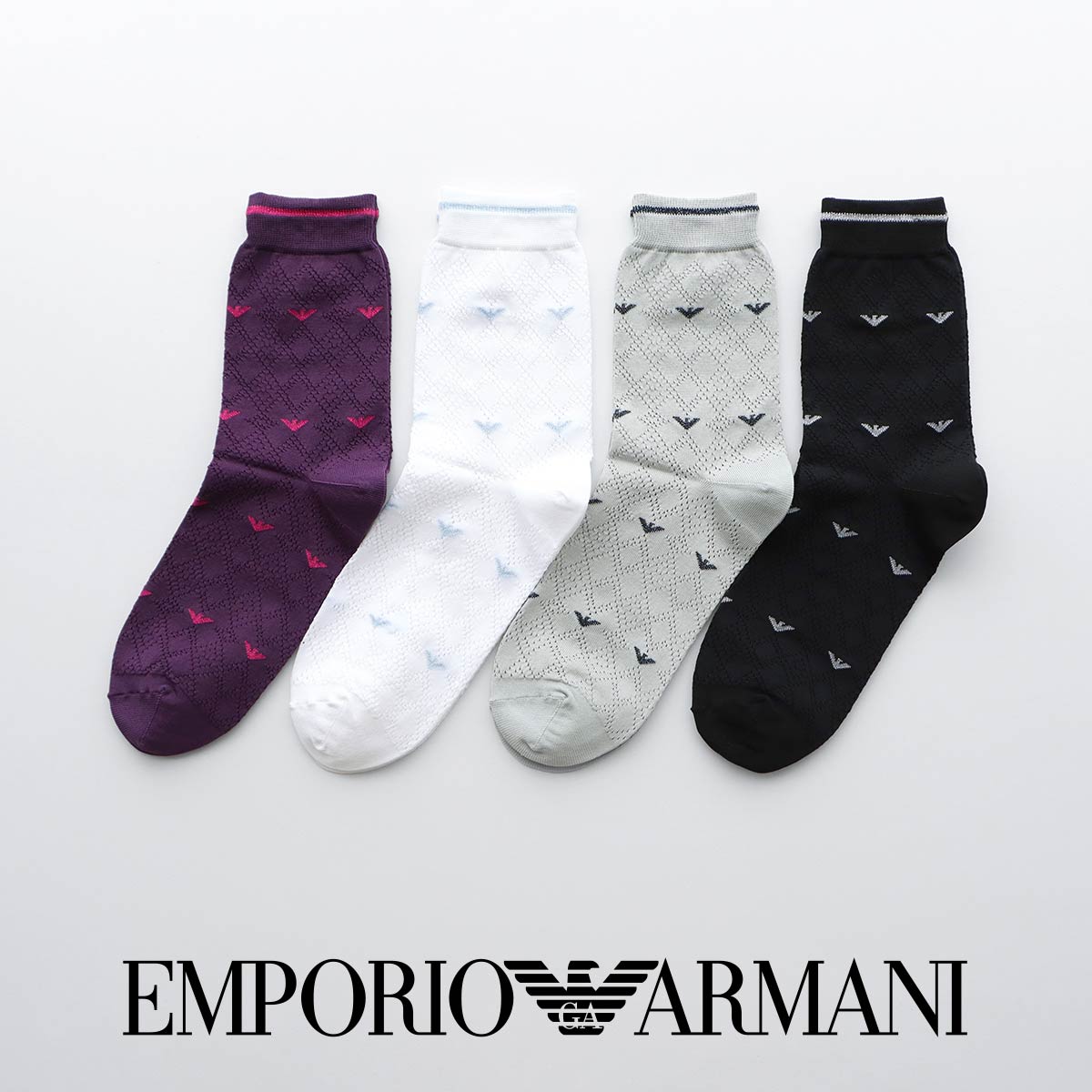 【楽天市場】EMPORIO ARMANI エンポリオ アルマーニ アイレットイーグル クルー丈 ソックス レディース 日本製 靴下 女性 ...