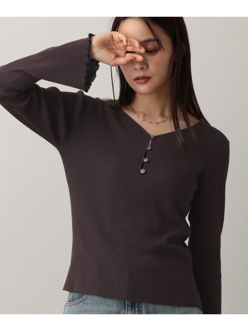 【楽天市場】MATINEE LINE/フレアスリーブボタンVネックプルオーバー/580810 GLOBAL WORK グローバルワーク トップス ニット ブラウン ホワイト ネイビー パープル ...