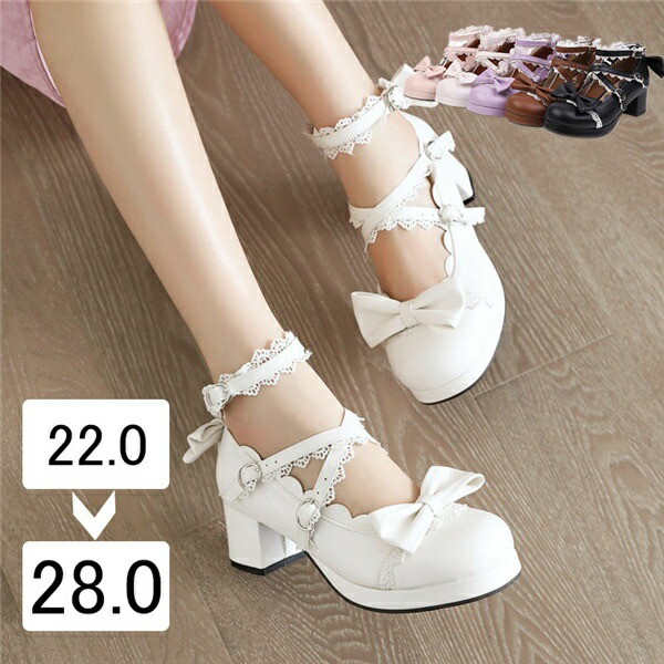 楽天市場】ロリータ 靴 レディース パンプス リボン付き 5cm 太い