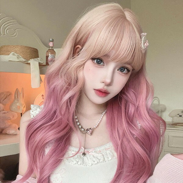 【楽天市場】ウィッグ レディース フルウィッグ ロング メッシュ グラデーション 巻き髪 桜色 ピンク ぱっつん前髪 前髪あり 可愛い かわいい 大人用 コスプレ ロリータ ゴスロリ ...