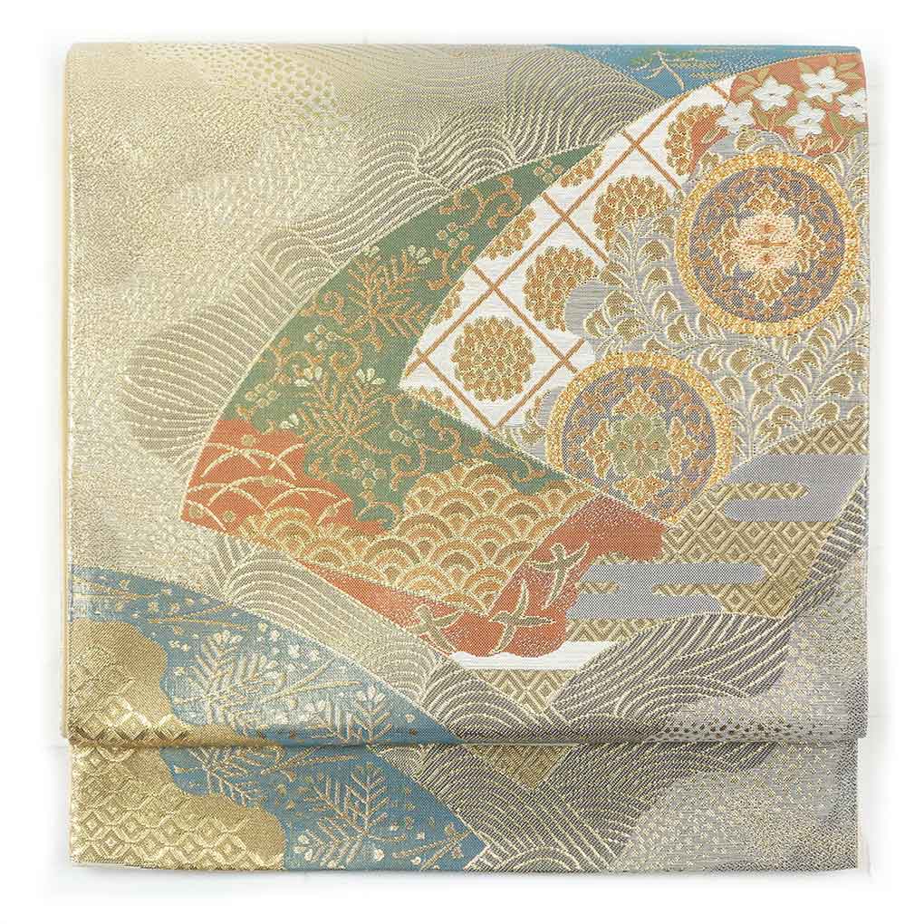 【楽天市場】袋帯 幅31cm 長さ438cm レディース 扇面 秋冬春用 正絹（シルク）金地 美品 リサイクル リメイク リユース【中古】：リサイクル着物 呉服のきくや
