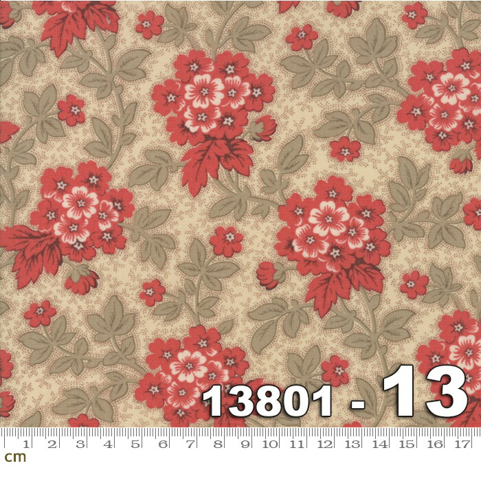 【楽天市場】【Moda モダ】Atelier de France-13801-13(3A-01) レッド系 べージュ系 赤 花柄 アンティーク ...