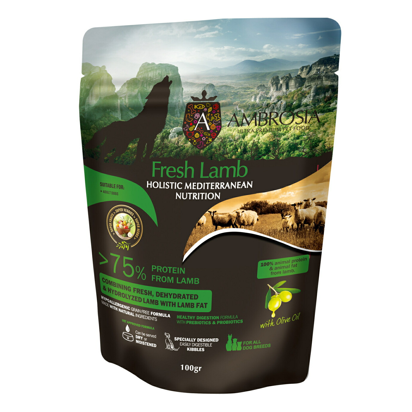 【楽天市場】アンブロシア HMN ラム 100g 全年齢に対応したドライフード 犬用 グレインフリー 地中海食 総合栄養食 100g 1.5kg 5kg 12kg 【お取り寄せ商品 ...