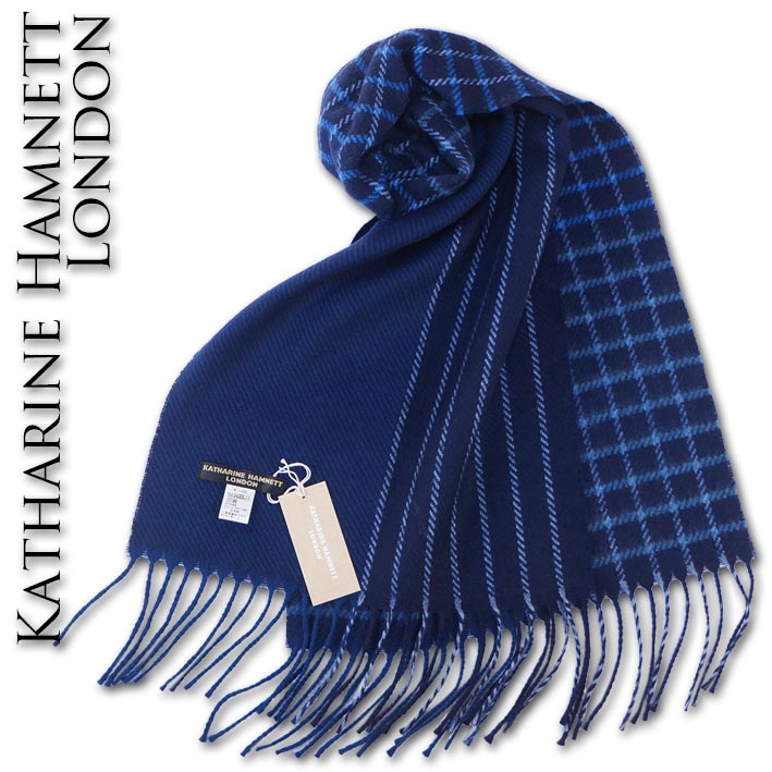 【楽天市場】キャサリンハムネット KATHARINE HAMNETT LONDON チェック＆ストライプ柄 ウール マフラー メンズ ブルー系 ...