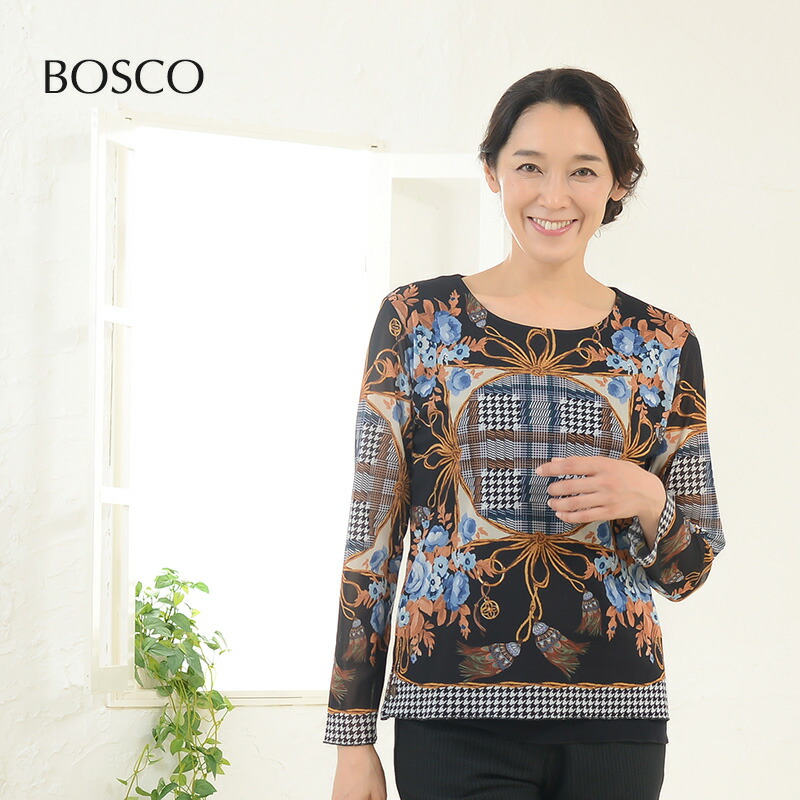 【楽天市場】【アウトレットセール】ロンT チュニック レディース Tシャツ 長袖 パワーネット ストレッチ 花柄 千鳥格子 グレンチェック ...