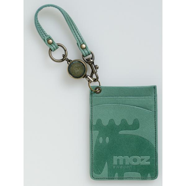【楽天市場】MOZ モズ) パスケース 本革 リールコード付き ICカード入れ ストラップ付き 86006 グリーン GR ヘラジカ エルク 北欧：心を紡ぐお店 ギフトクリエイト