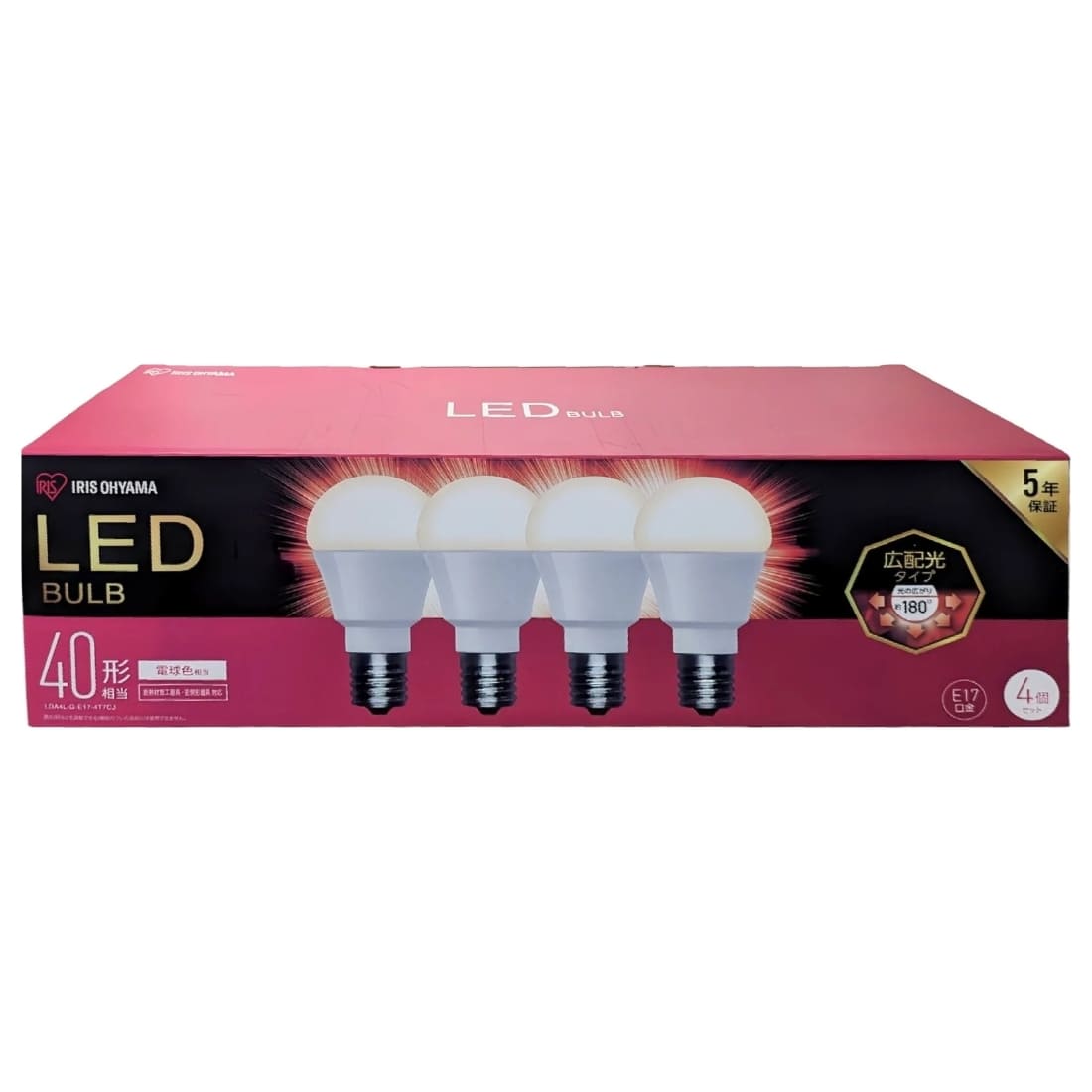 【楽天市場】アイリスオーヤマ LED 電球 全方向 E17 40型相当 スリム形状 広配光 電球色 温かみのある光 500lm 全長75mm 外径 38mm 4個セット LDA4L-G-E17 ...
