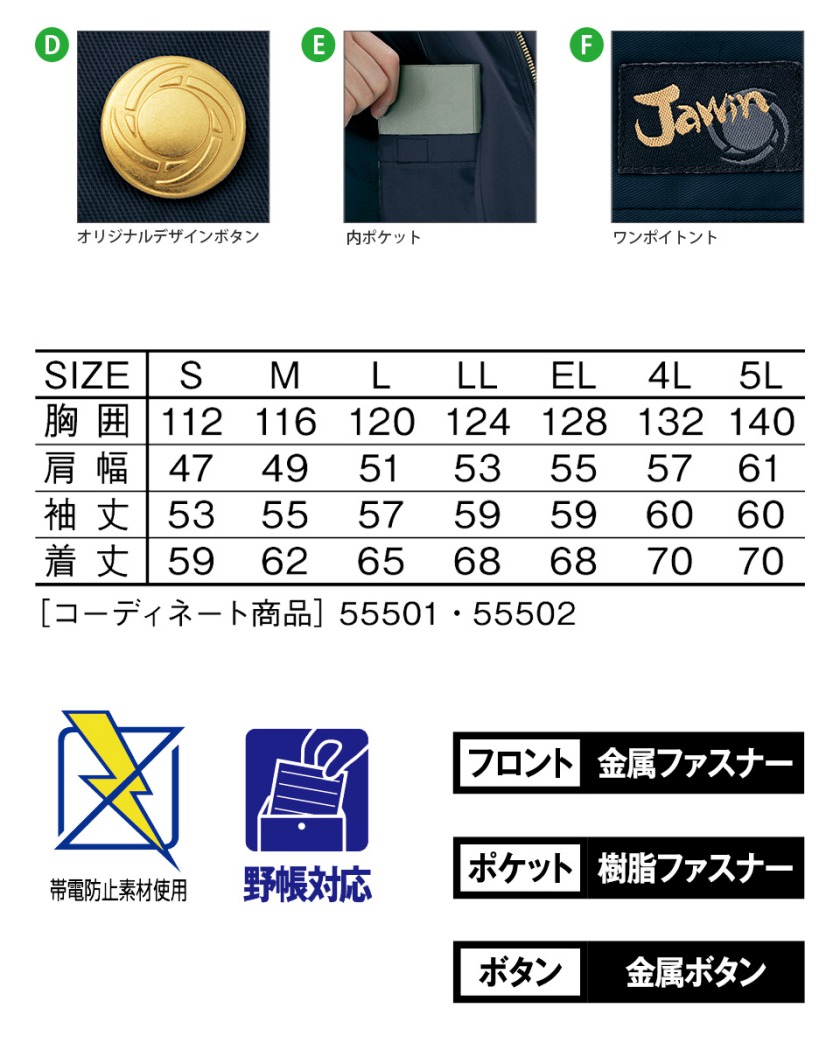 【楽天市場】【P2倍】 JAWIN 半袖ジャンパー 55510 作業服 ジャウィン 【春夏】 ジャケット 上着 帯電防止 通気性 メッシュ ワークウェア 作業着 自重堂 55500シリーズ ...