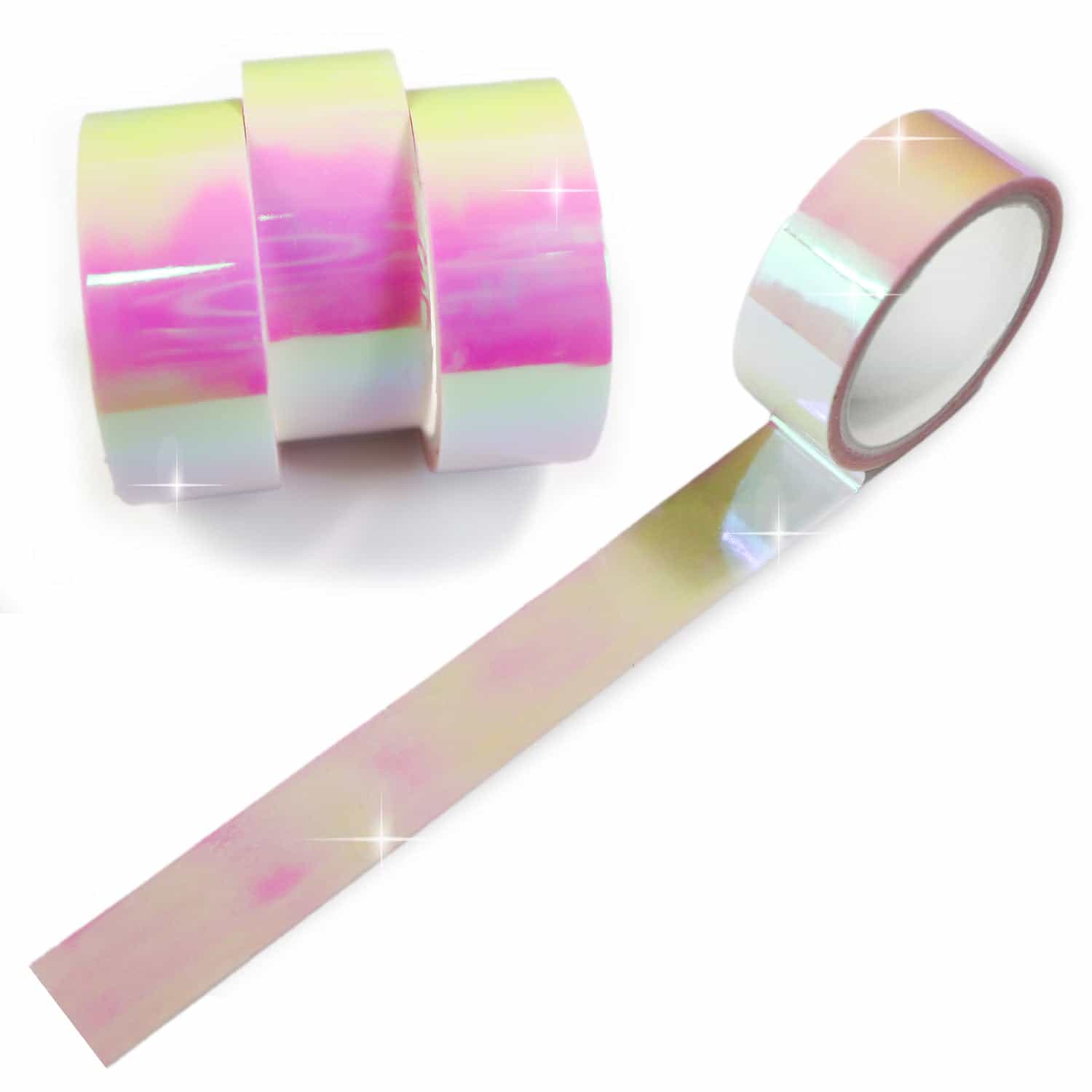 【楽天市場】オーロラテープ【ホワイト】粘着あり OPPテープ ホログラム デコレーション ラッピング用に【約15mm×5m】4巻 きらきらぷんぷん丸 HG-013：マスク本舗