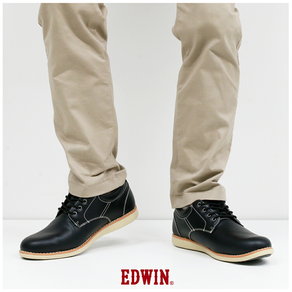 【楽天市場】メンズ カジュアルシューズ ビジネス スニーカー 防水 PU革靴 軽量 幅広 3e プレーントゥ 外羽根 紐靴 紳士靴 おしゃれ 黒 茶 2色 エドウィン EDWIN edm456 ...