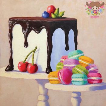 【楽天市場】PPD ペーパーナプキン☆Sweet Treats☆（1枚/バラ売り）ケーキ マカロン サクランボ おやつ デコパージュ ...